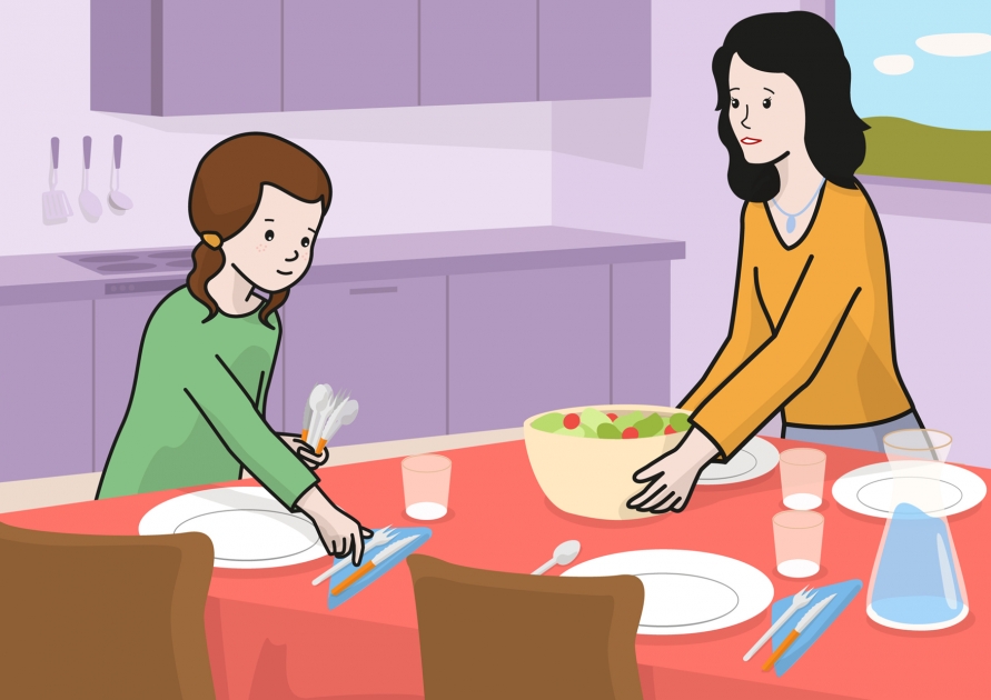 La niña ayuda a su madre a poner la mesa #Soyvisual